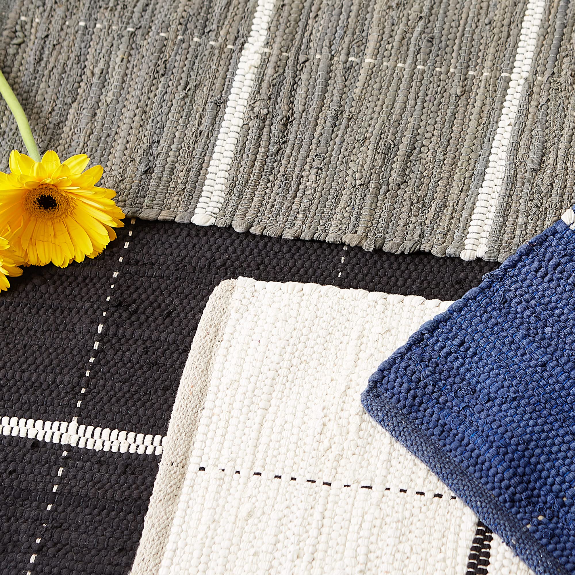 DII Modern Farmhouse Cotton Chindi Rug Collection, 26x40, Black & Cream