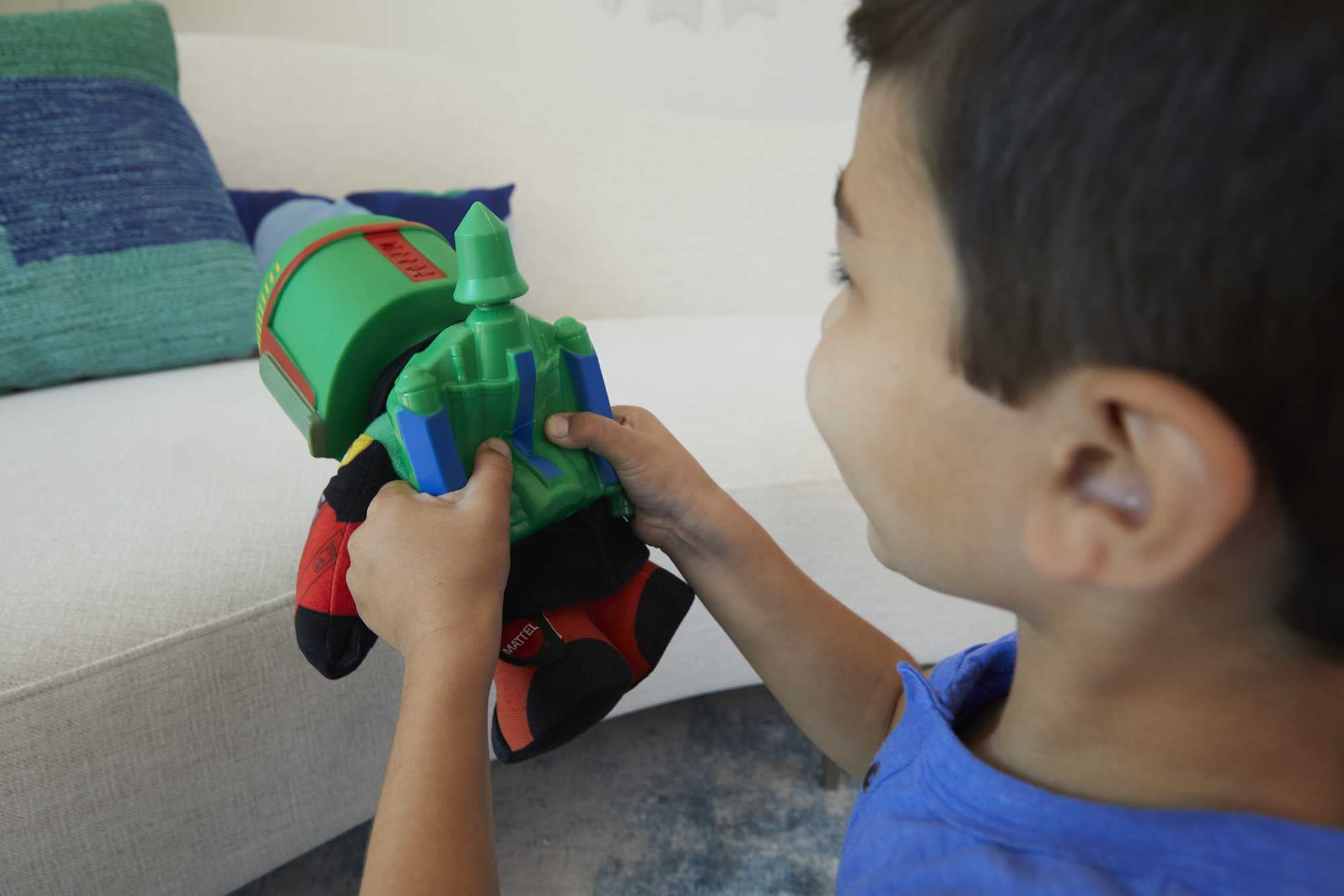 Mattel Star Wars Plush 12-inch Toy, Boba Fett Rocket Launching Soft Doll, Removable Air-Powered Rocket Launcher with Projectile