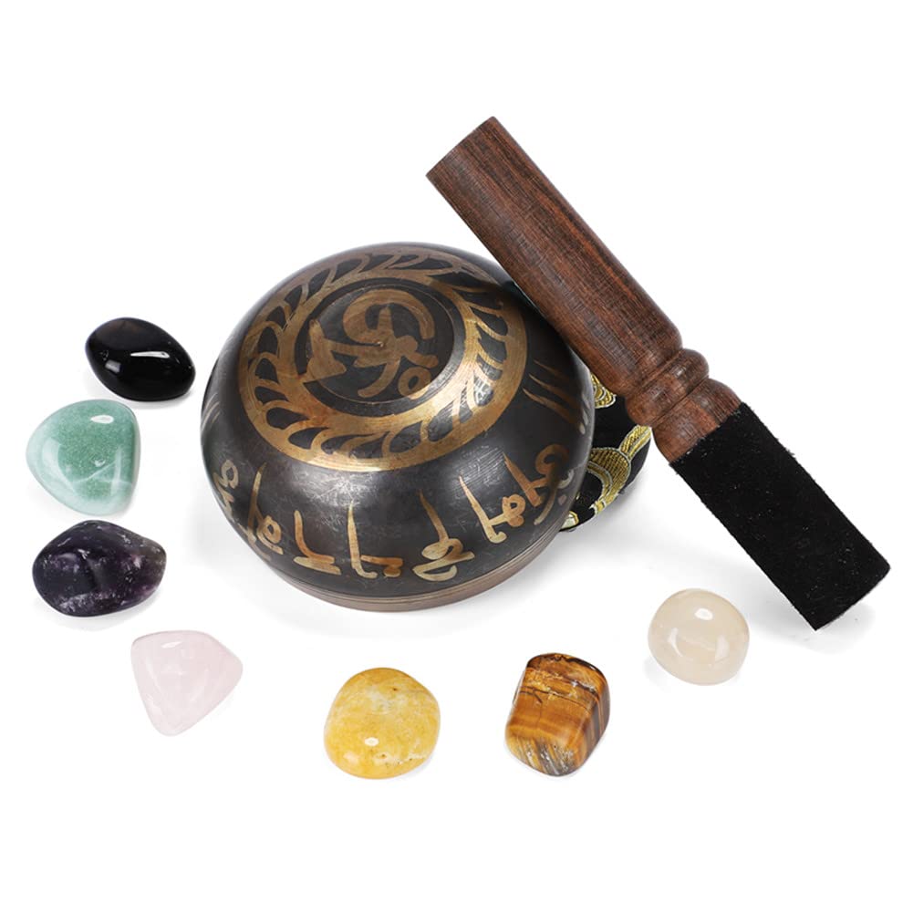 Biggo Tibetan Singing Bowl Set With Seven Stones-Meditation Sound Bowl for Yoga,Mindfulness,Chakra Healing,Self-Regulation,Handcrafte
