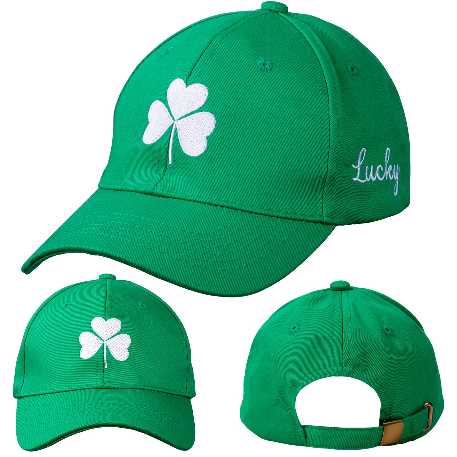Biggun St. Patrick's Day Hat - Adjustable Cotton Lucky Baseball Cap with Embroidery White Shamrock, Green Caps Accessories for Men Women Adults Children