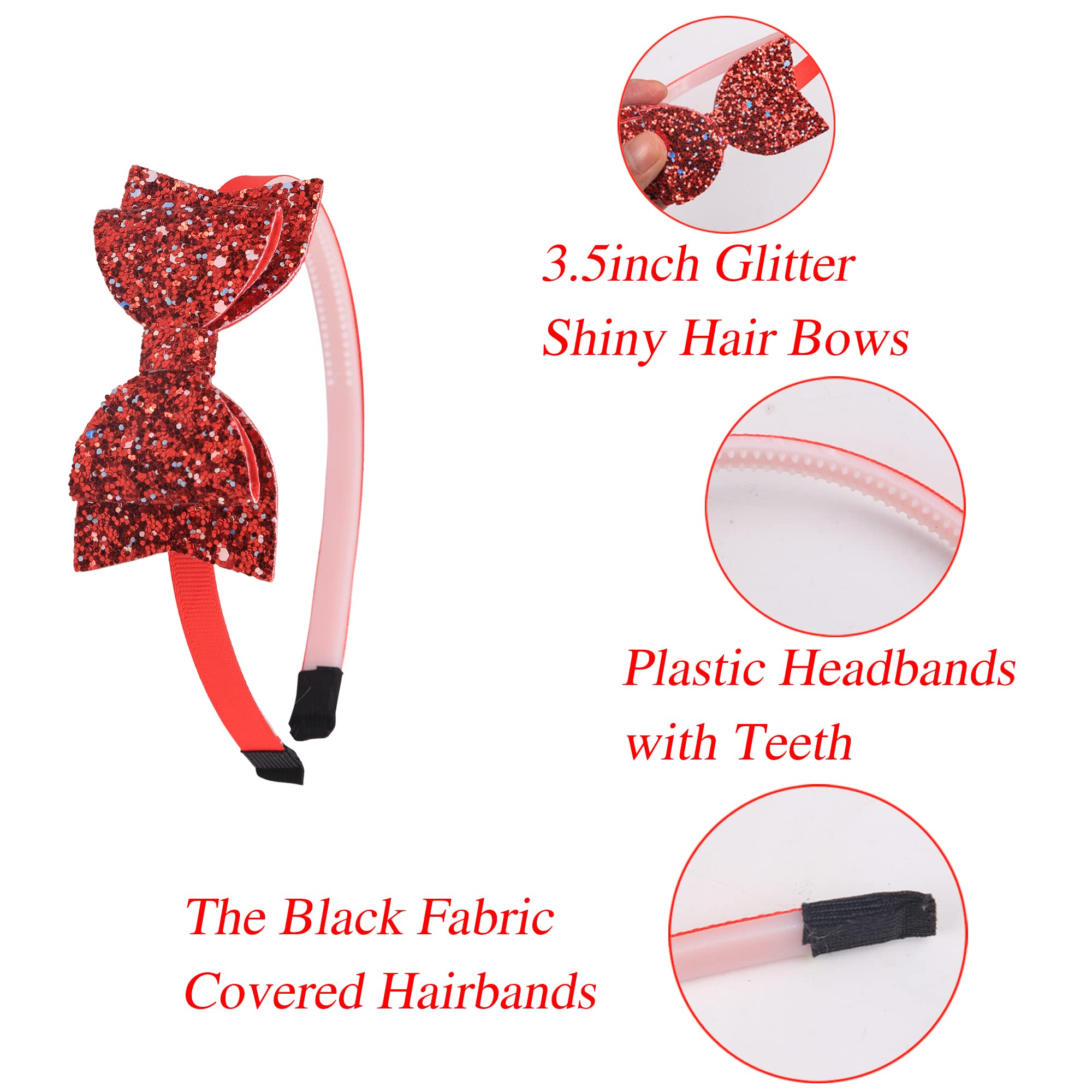 XIMA 10pcs Glitter Sequin Bow Hairband Shiny Bow Knot Teeth Plastic Headbands for Kids Hair Accessories