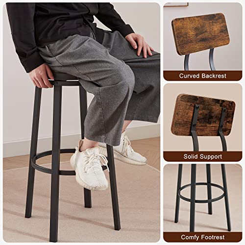 IRCPEN Bar Stools with Back, Set of 2 Swivel Breakfast Stools,41-Inch High Kitchen Stools with Backrest, Footrest, Industrial Seat for Dining Room Kitchen Bar (13.4 X41 inches)