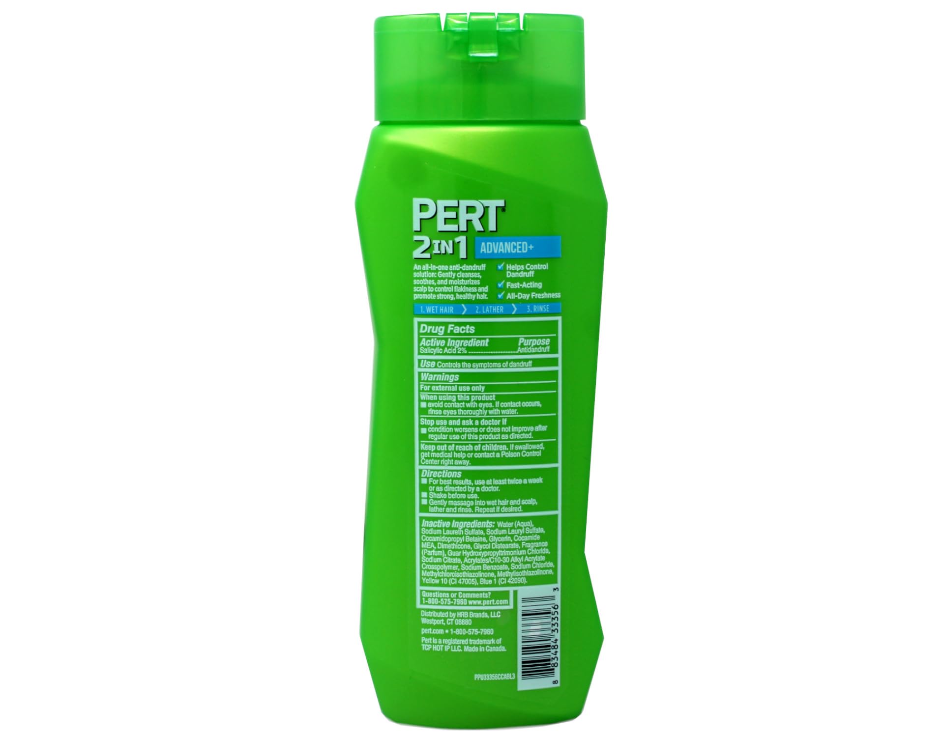 Pert Plus 2 in 1 Shampoo + Conditioner Dandruff Control 13.5 Fl Oz / 400 Ml (Pack of 3)