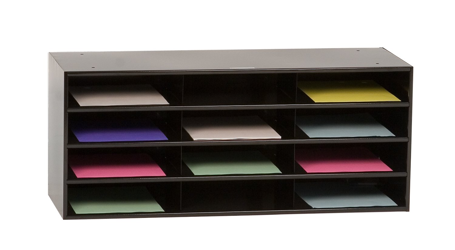 Durham 432-08 Black Cold Rolled Steel Horizontal Literature Storage Rack, 33-3/4" Width x 14-1/4" Height x 11-5/8" Depth, 12 Pocket