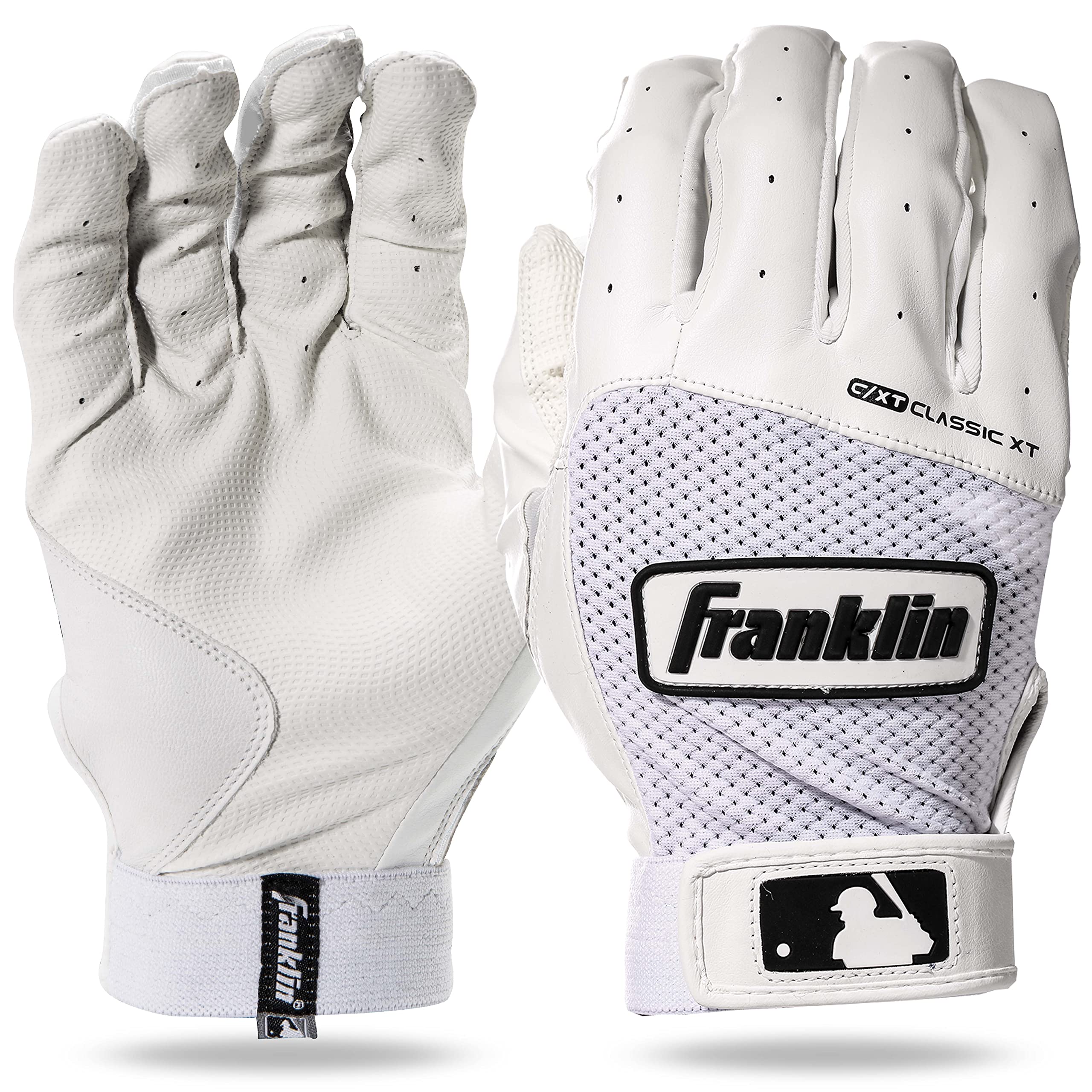 Franklin Sports MLB Batting Gloves - Classic XT Adult Men's + Youth Batting Gloves Pair - Baseball + Softball Gloves - White - Adult Small