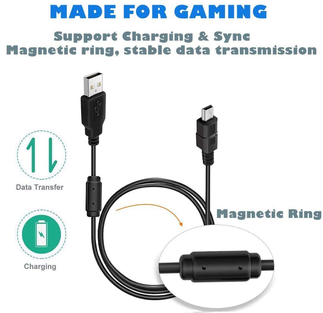 BATSOEASY For PS3 Controller Charging Cable, 2 Pack 10Ft Mini USB Charger Cable Sync Cord for Sony Playstation 3 PS3/ PS3 Slim/PS Move Wireless Controllers (Play & Charge)