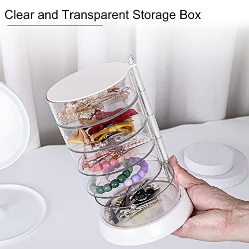 DancesCat 360° Rotating Hair Accessories Organizer, Bathroom Container for Headband, Bows, Hair Tie, Hair Tools, Scrunchie, Cotton Swab Organization, Clear 5-Layer Acrylic Scrunchie Holder for Girls