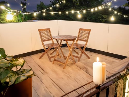 BTEXPERT BC5177 Backyard Balcony Deck Furniture 3 Piece Round Coffee Folding Table 2 Chairs Patio Wood Bistro Set, Acacia Brown