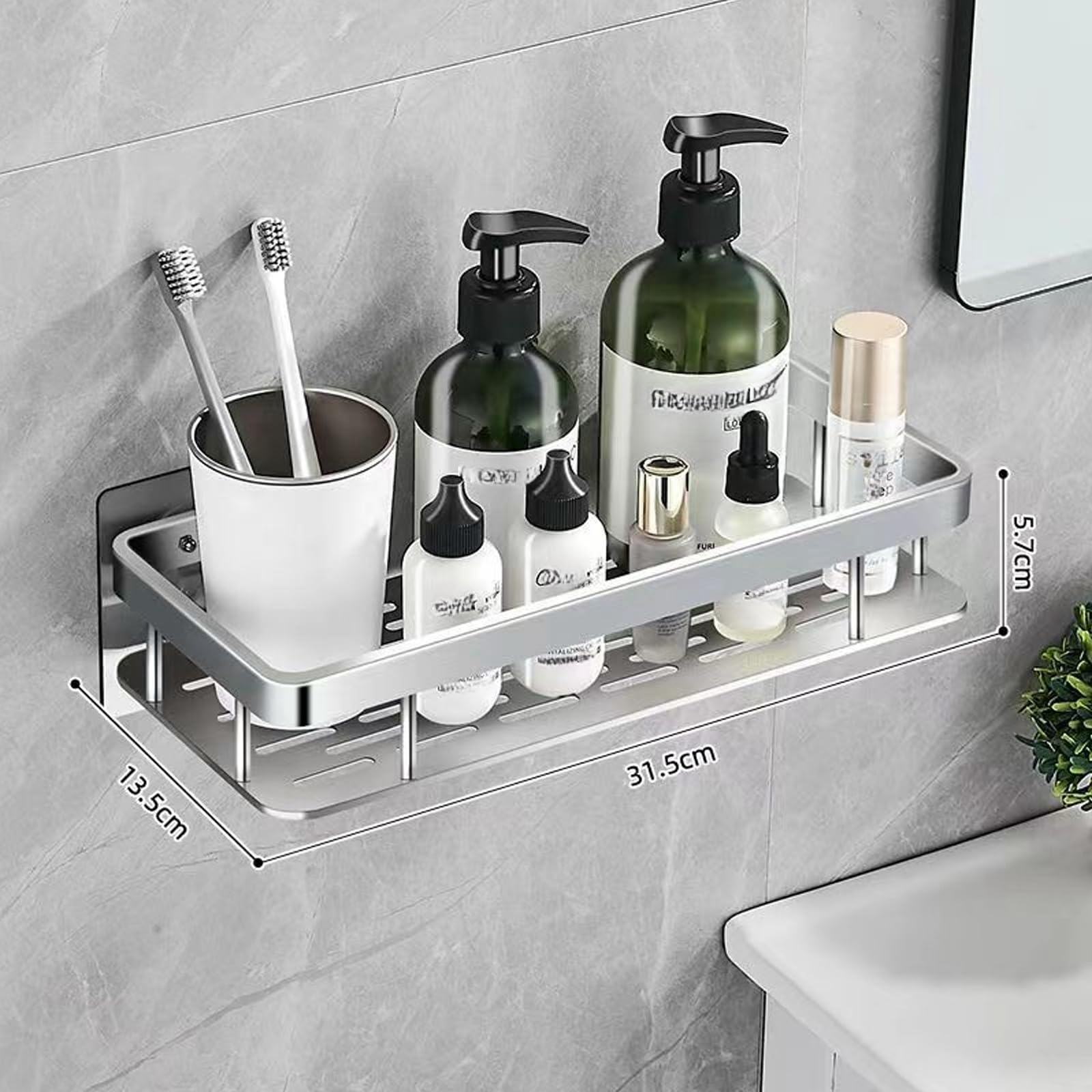 sumdepot Shower Shelf, Shower Caddy Basket Shelf with Adhesives, Rustproof and Waterproof Shower Racks for Inside Shower, Wall Mounted Bathroom Shower Storage Organizer, Stainless Steel, 2 Pack