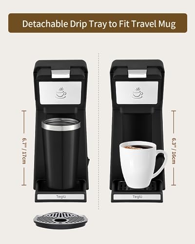 Teglu Upgraded Single Serve Coffee Maker 2 in 1 for K Cup Pods & Ground Coffee, Mini K Cup Coffee Machine 6-14 oz, One Cup Coffee Brewer with One-Bouton Fast Brewing, Reusable Filter, Slim Version