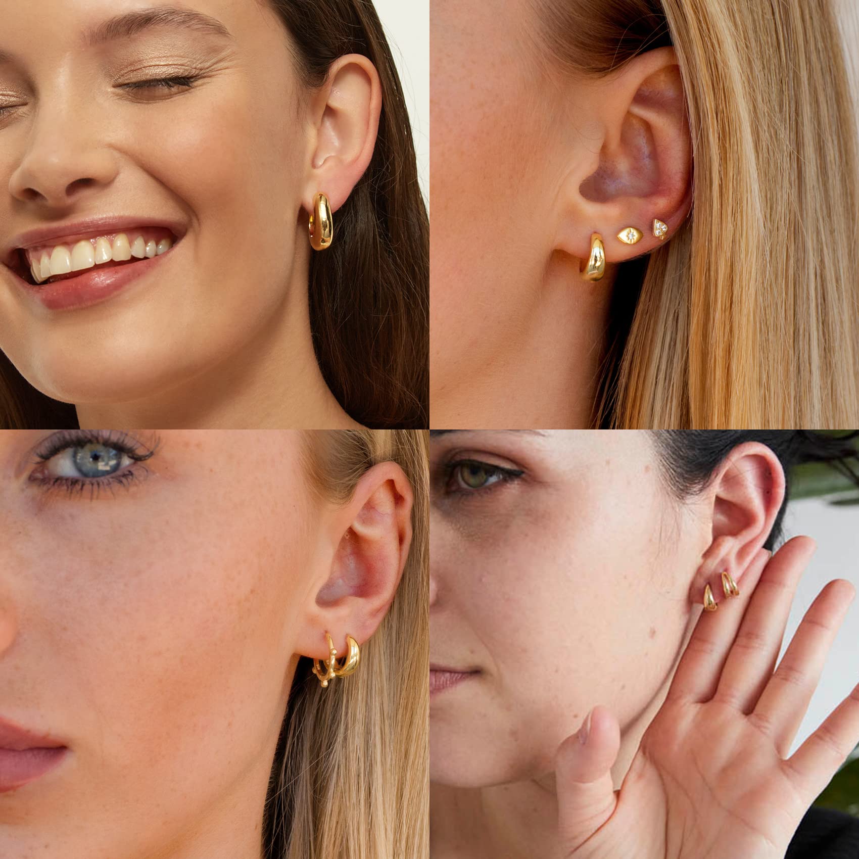 BMMYE Chunky Gold Hoops Small Huggie Earrings for Women, Thick Silver Hoop Earrings Set Hypoallergenic Earrings