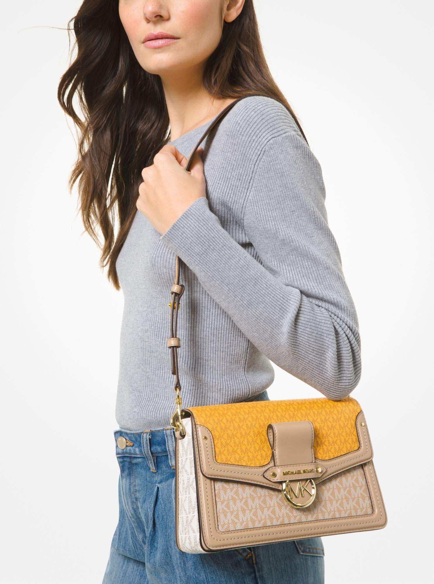 Michael Michael Kors Michael Kors Women s Jessie Medium Two Tone Logo Shoulder Bag in Sunshine Multi, Style 30S0SI6L2V.