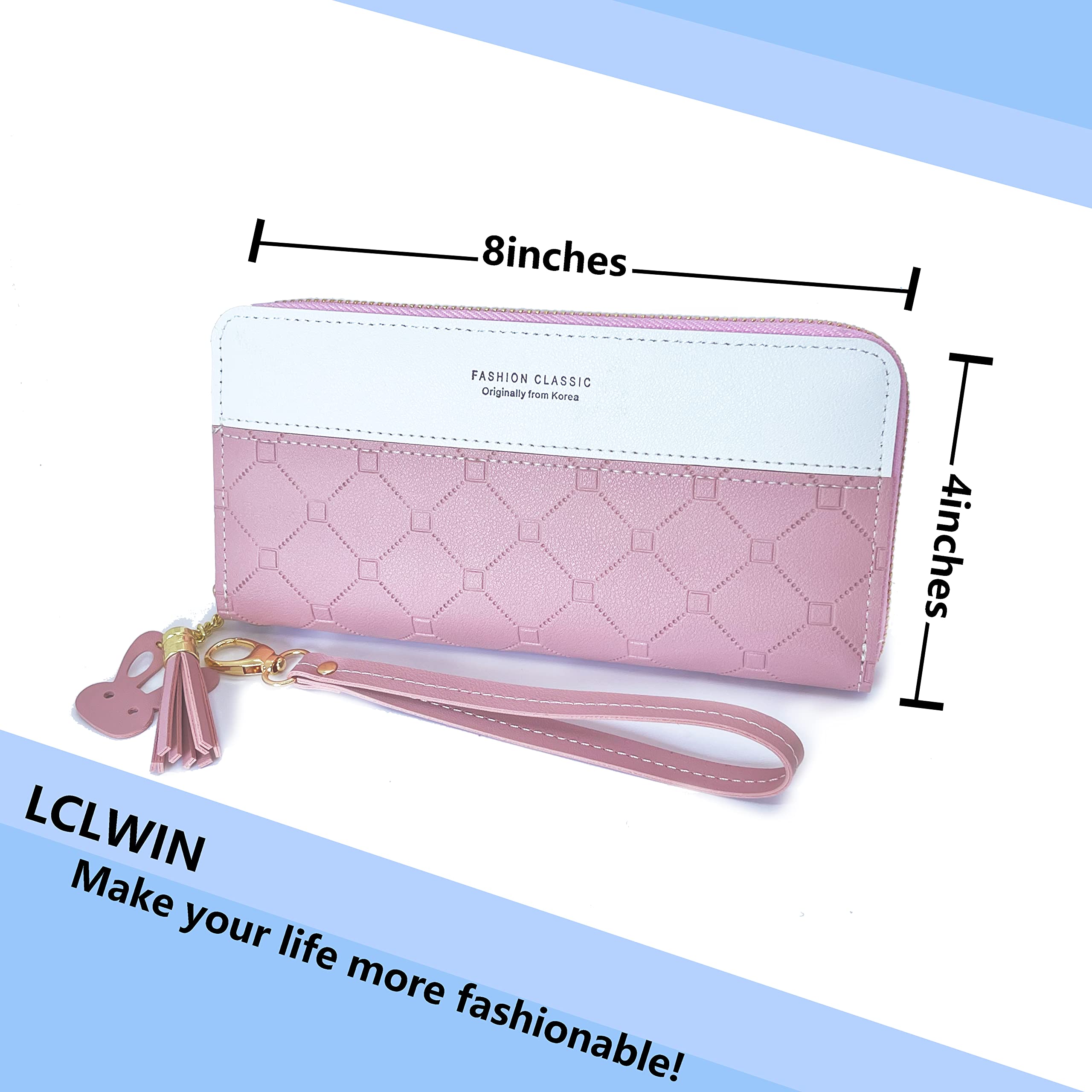 LCLWIN RFID Wallets for Women PU Leather Multi Credit Card Large Capacity Zip Around Clutch Travel Purse, 3.8 women's Day gifts…, Pink