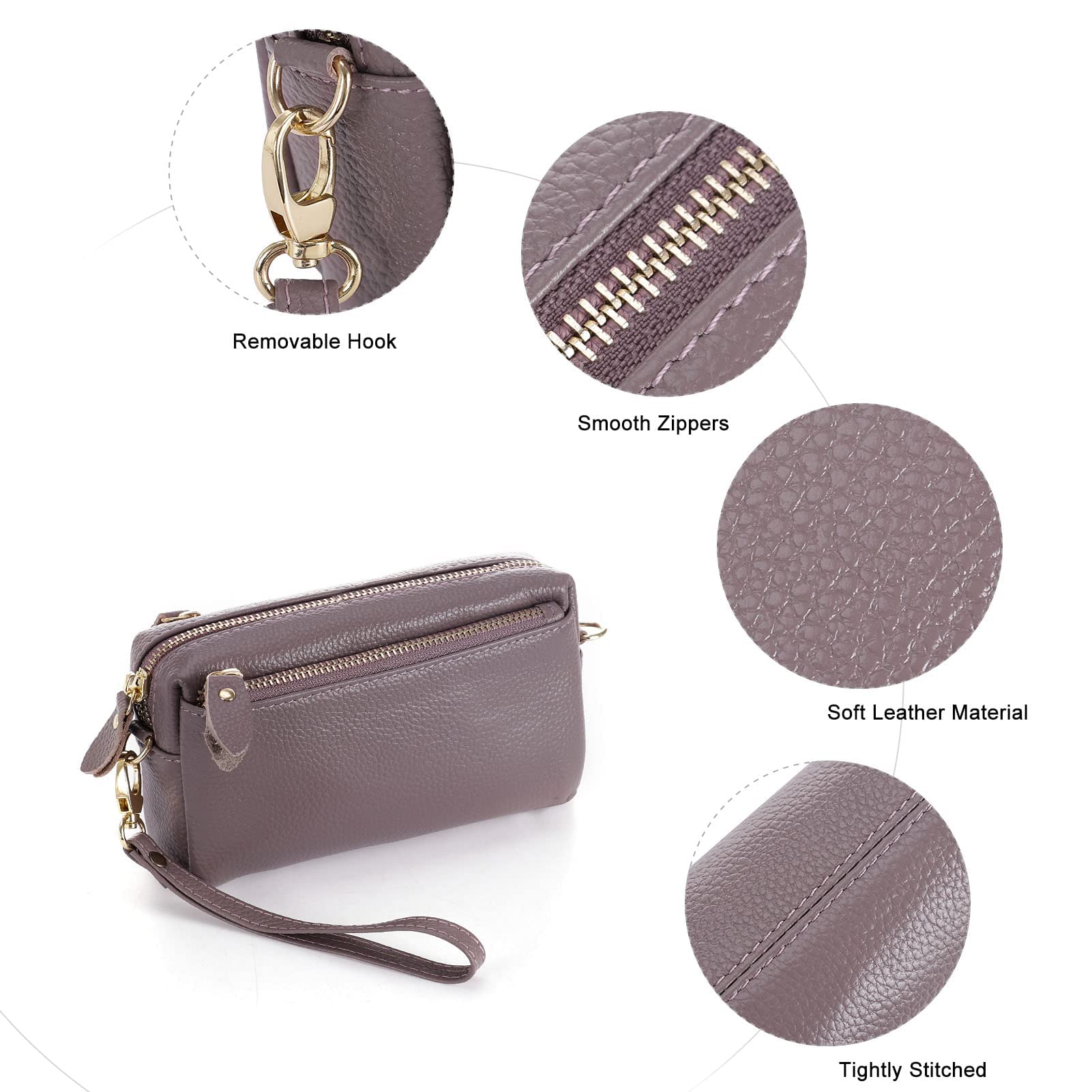 Phenas Small Leather Crossbody Bag CellPhone Purse Mini Shoulder Handbag with Wristlet Clutch Purse for Women Girls