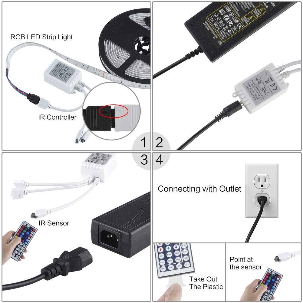 Attuosun Led Lights for Bedroom, Led Light Strip 300Leds SMD5050 RGB Waterproof LED Rope Lights with IR Remote Controller for Home Party Decoration