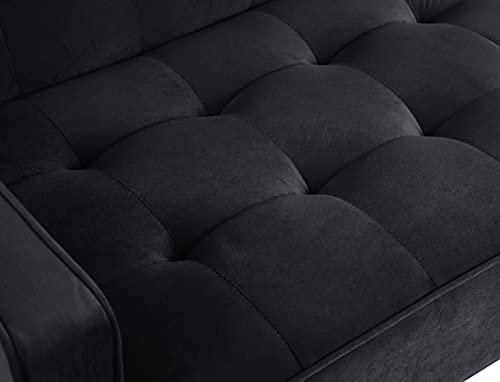 DHHU Adjustable Couch Sleeper Sectional, Loveseat for Living Room, Bedroom or Office, Modern Velvet Upholstered Sofa Bed, Black Color
