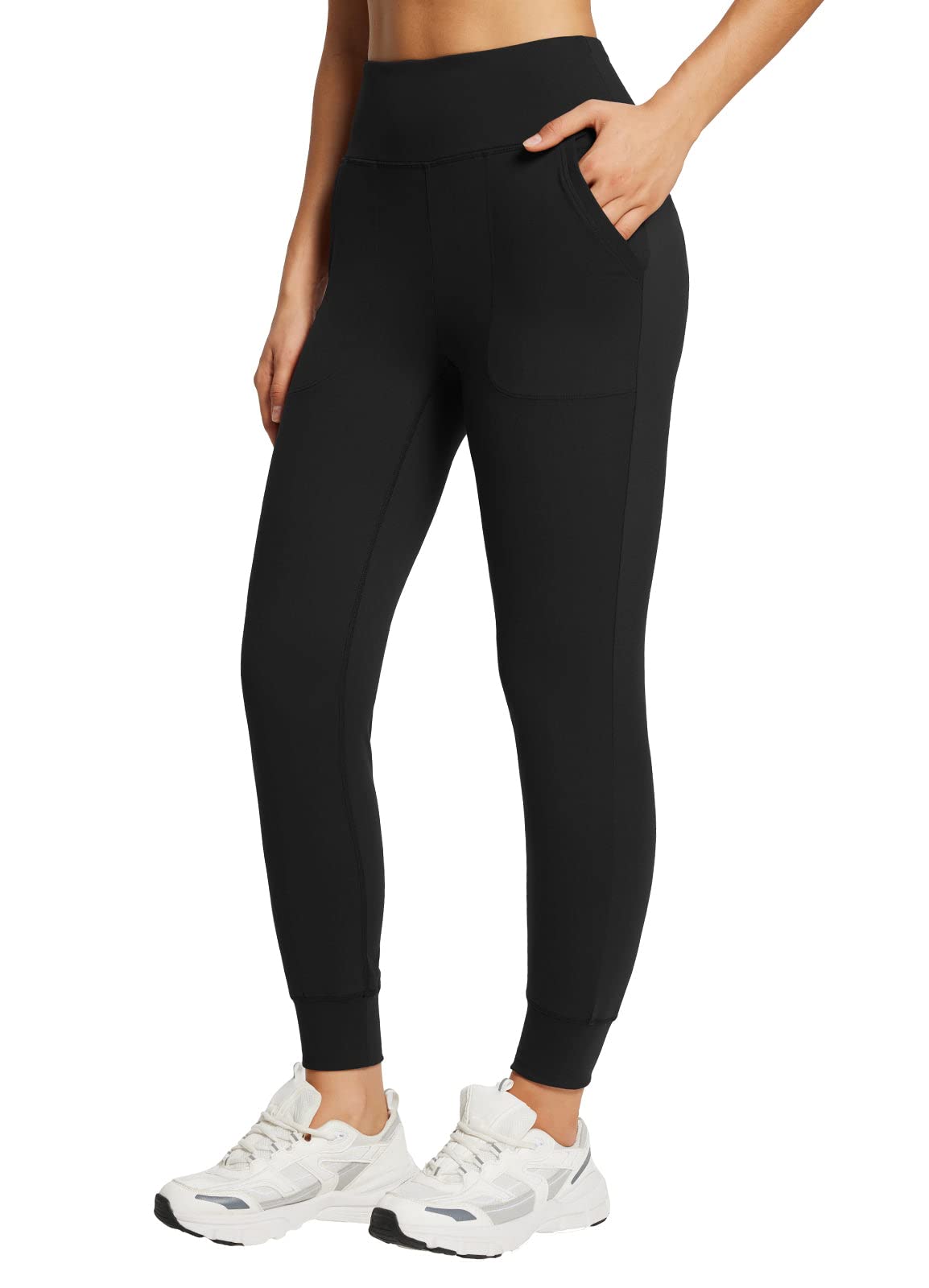 BALEAF Black Joggers for Women with Pockets Workout Athletic High Waisted Yoga Lounge Jogger Lightweight Tapered Pants Black M