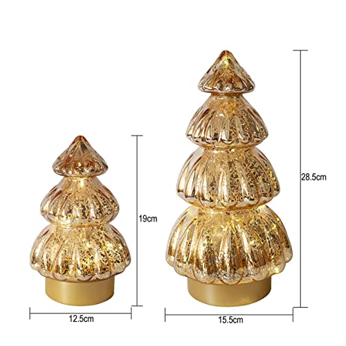 Battery-Operated Mercury Glass Christmas Tree Set, 2 Sizes: D6.1''x11.2''H and D4.9''x7.5''H