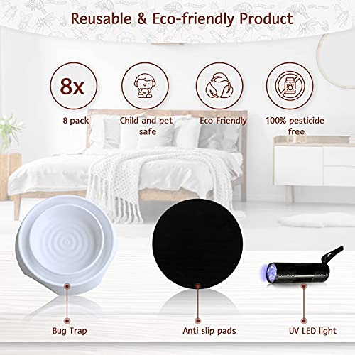 Bny Gifts Bed Bug Trap, with Anti Skid Pads and Black Light, 8 Pack, White