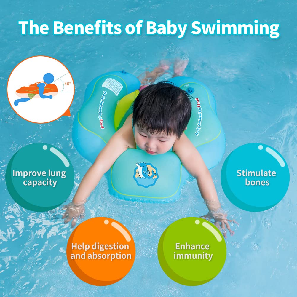 Free Swimming Baby Inflatable Baby Float with Sun Canopy Size Improved Infant Pool Floaties Swimming Pool Toys for The Age of 3-36 Months (Blue, Large)