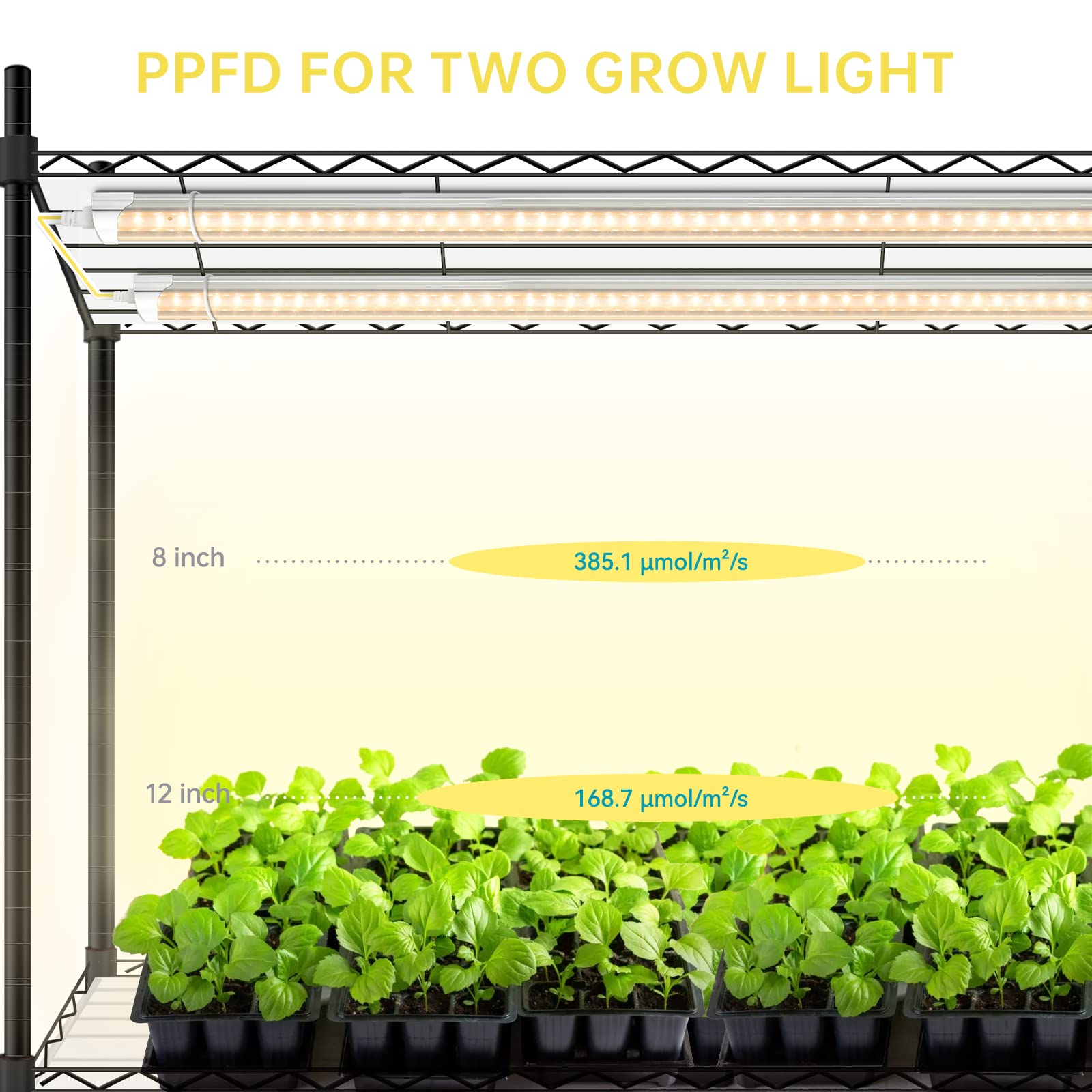 Bstrip DIY Plant Shelf with Grow Light, Grow Light Shelf with Adjustable Rack and Wheels, Plant Stand, 8-Pack 192W T8 3000K Full Spectrum Grow Lights for Seed Starting,Seed Tray(29.5L x 13.8W x70.9H)