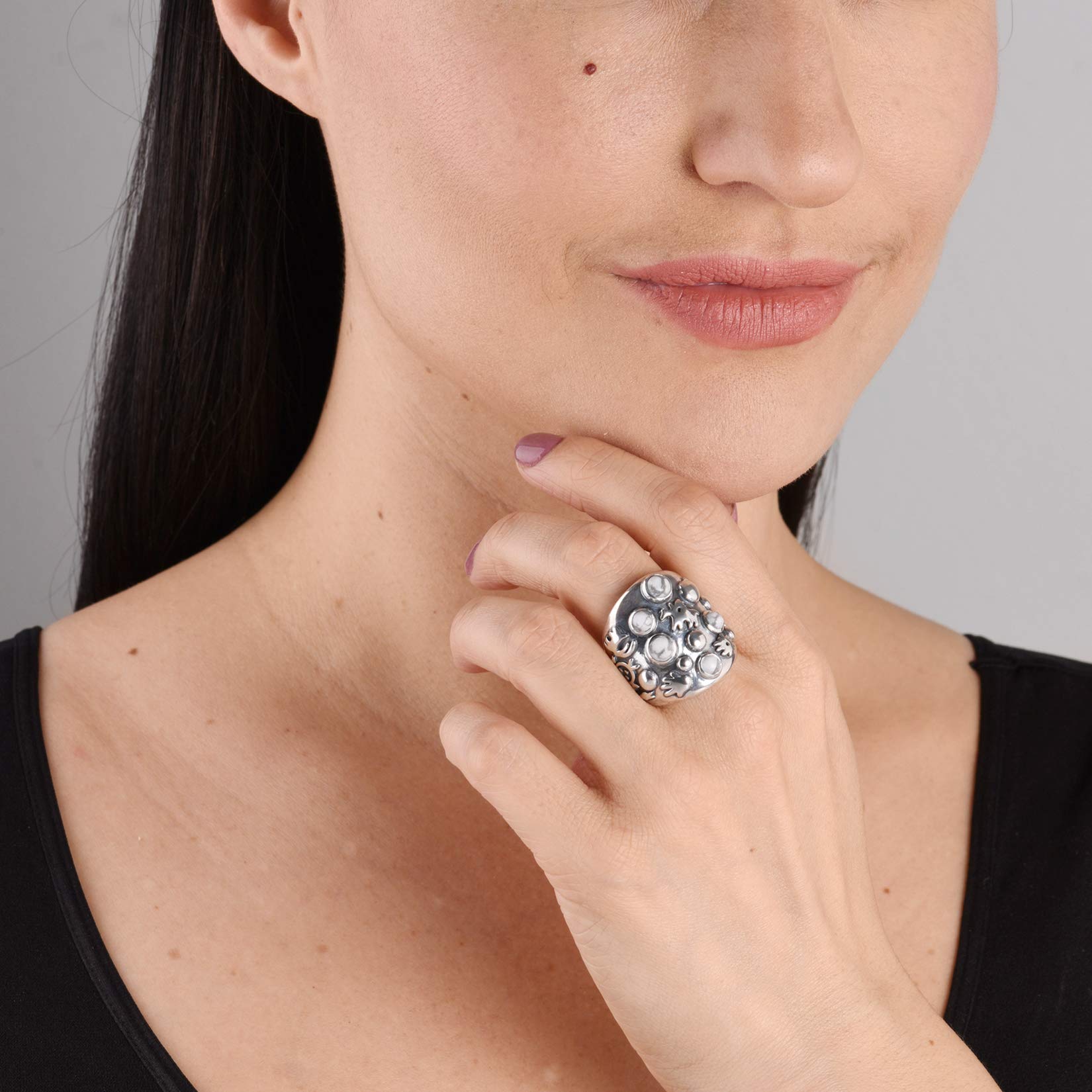 American West Sterling Silver White Howlite Gemstone Petroglyph Ring Size 8