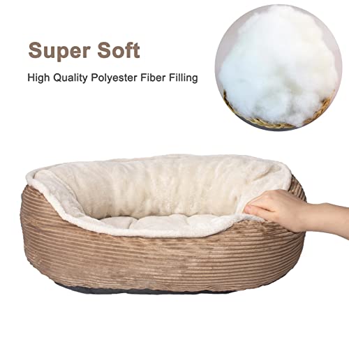 Bellwe Cat Bed, Dog Bed for Small Dogs Plush Round Puppy Bed Non-Slip Bottom Machine Washable Cushion Oval Shape 20/24inch