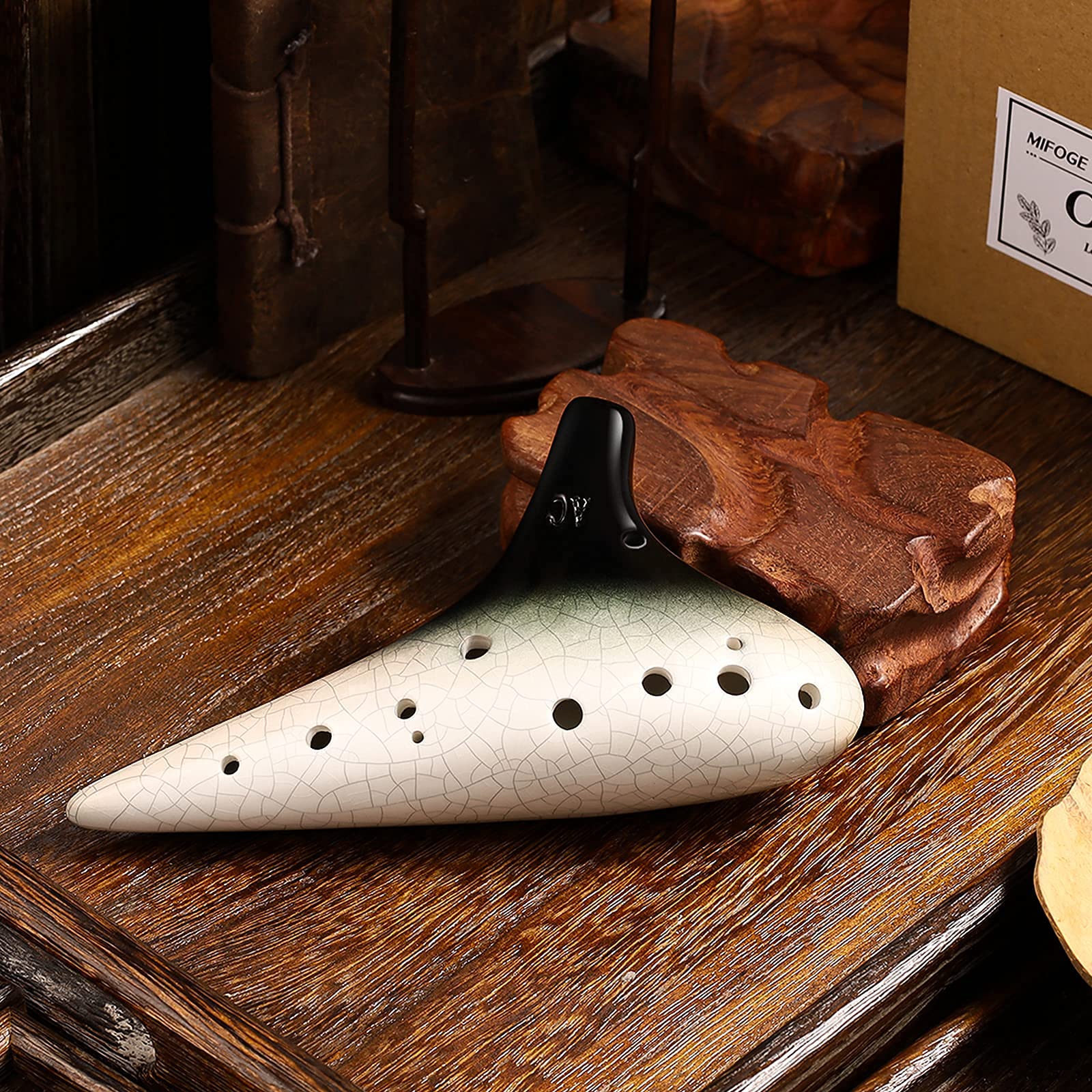 MIFOGE Kalimba Thumb Piano & MIFOGE Ocarina 12 Hole Tones Alto C (Black with White)
