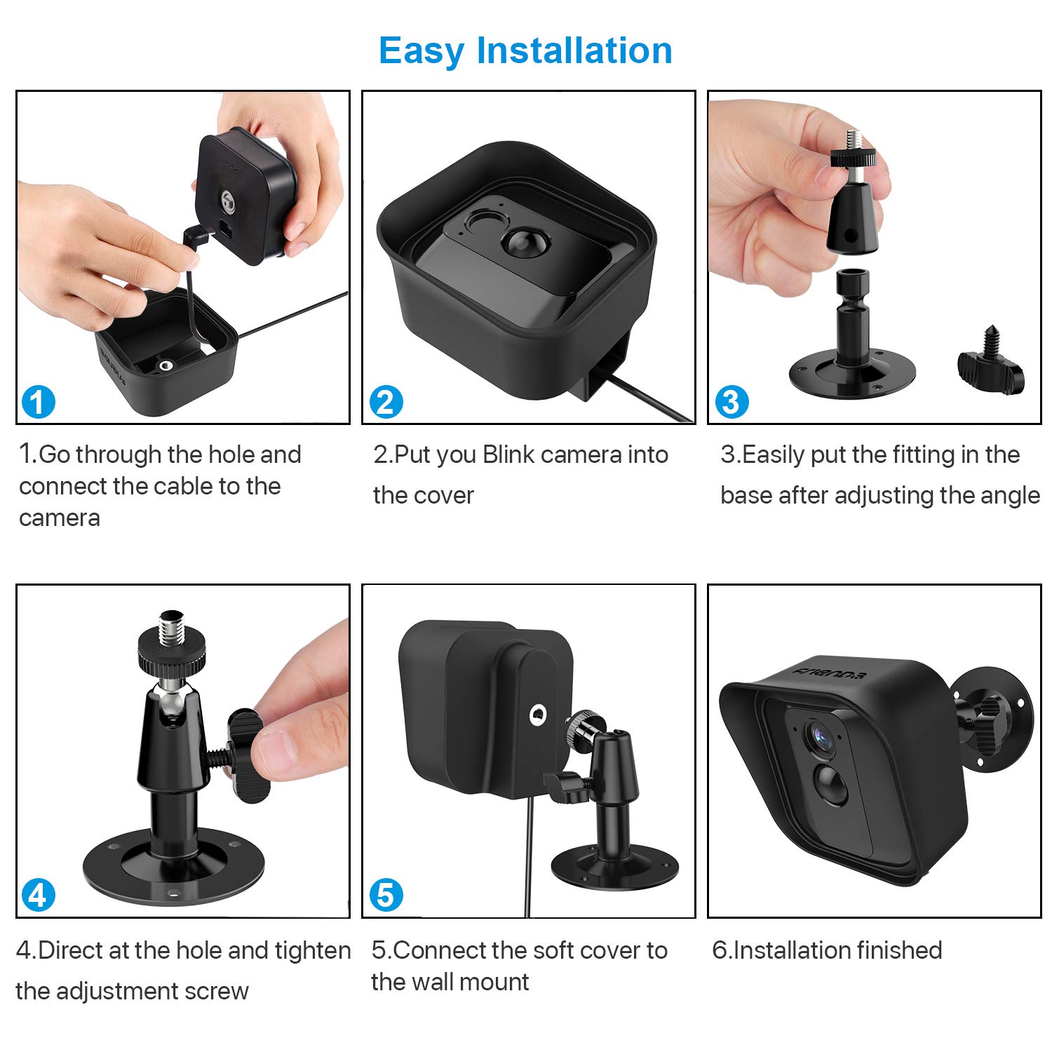 Frienda 360 Degree Adjustable Wall Mount Bracket and Silicone Protective Skin for Blink XT Indoor/Outdoor Security Camera (2, Black)