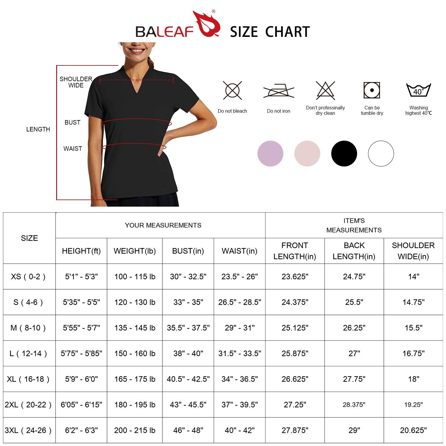 BALEAF Women's Golf Tennis Shirts V-Neck Lightweight Quick Dry UPF 50+ Sun Protection Short Sleeve Polo Shirts Collarless Black Size S