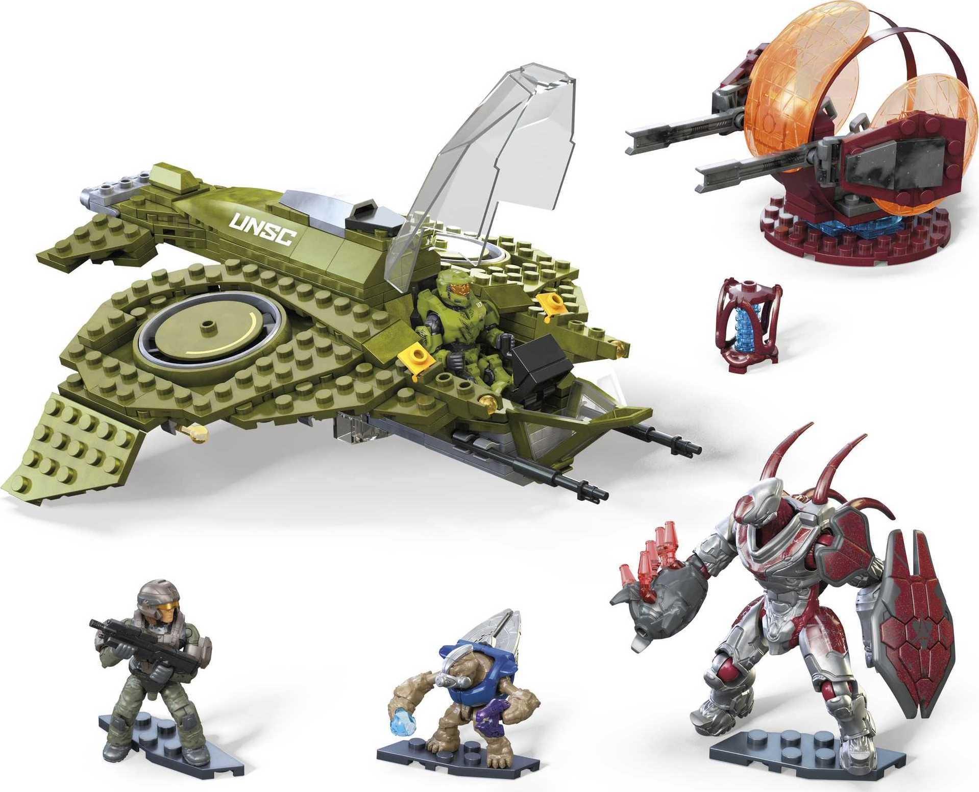 MEGA Halo Infinite Toy Building Set, UNSC Wasp Onslaught Aircraft with 406 Pieces, 4 Poseable Action Figures and Accessories, for Collectors