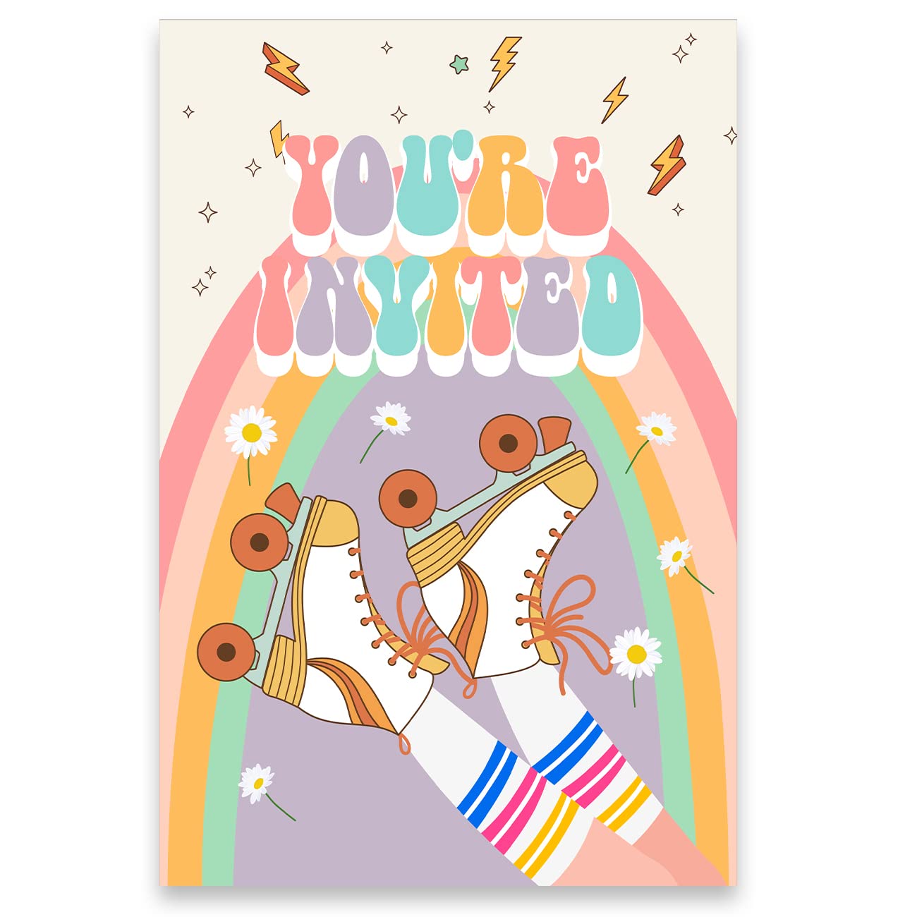 Retro Roller Skate Birthday Party Invitations with Envelopes Set of 20 Let's Roll Skating Party Invitations Kids Rainbow Skate Invites Fill in Blank