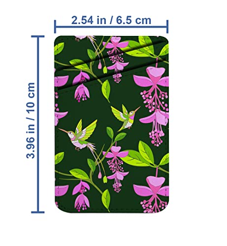Diascia Pack of 2 - Cellphone Stick on Leather Cardholder ( Tropical Pink Flowers Hummingbird Pattern Pattern ) ID Credit Card Pouch Wallet Pocket Sleeve