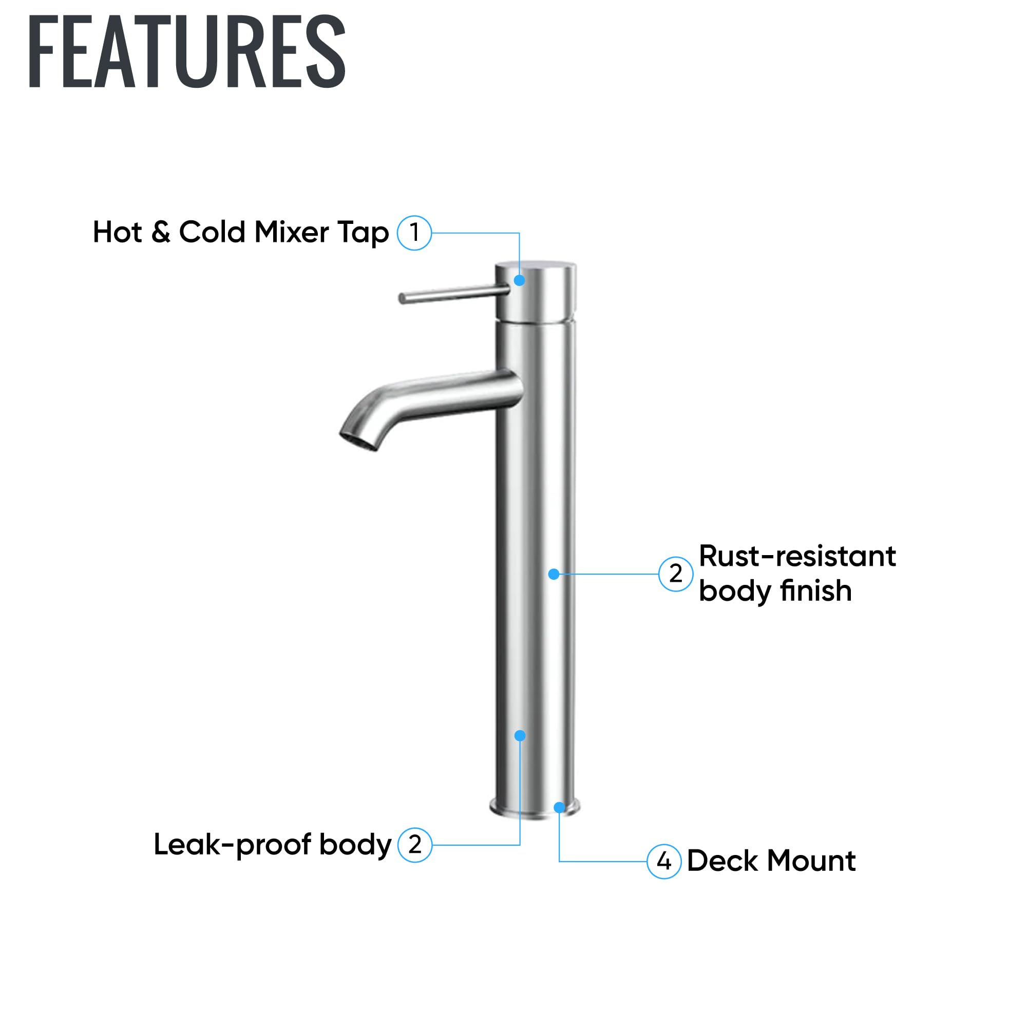 Ivanees Single Handle Bathroom Faucet, Hot & Cold Mixer Tap for Wash Basin, Bathroom Sink Faucet, Solid Brass Faucet, Chrome Finish, 1 Hole Deck Mounted Bath Faucet