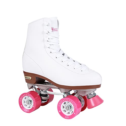 Chicago Men's Premium Leather Lined Rink Roller Skate - Classic Black Quad Skates - Size 11 & Chicago Women's and Girl's Classic Roller Skates - Premium White Quad Rink Skates