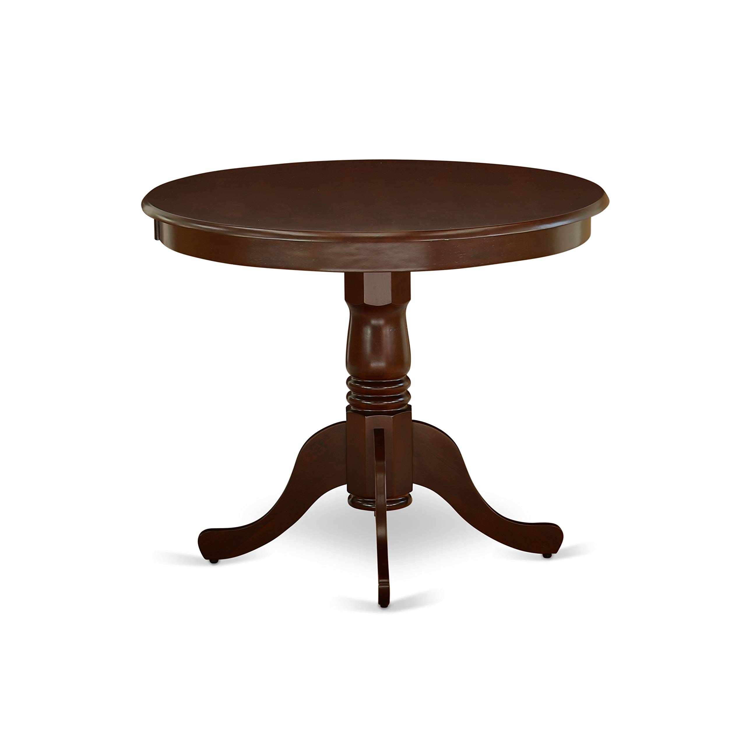East West Furniture ANNO3-MAH-C 3 Piece Kitchen Table & Chairs Set Contains a Round Dining Room Table with Pedestal and 2 Linen Fabric Dining Room Chairs, 36x36 Inch, Mahogany