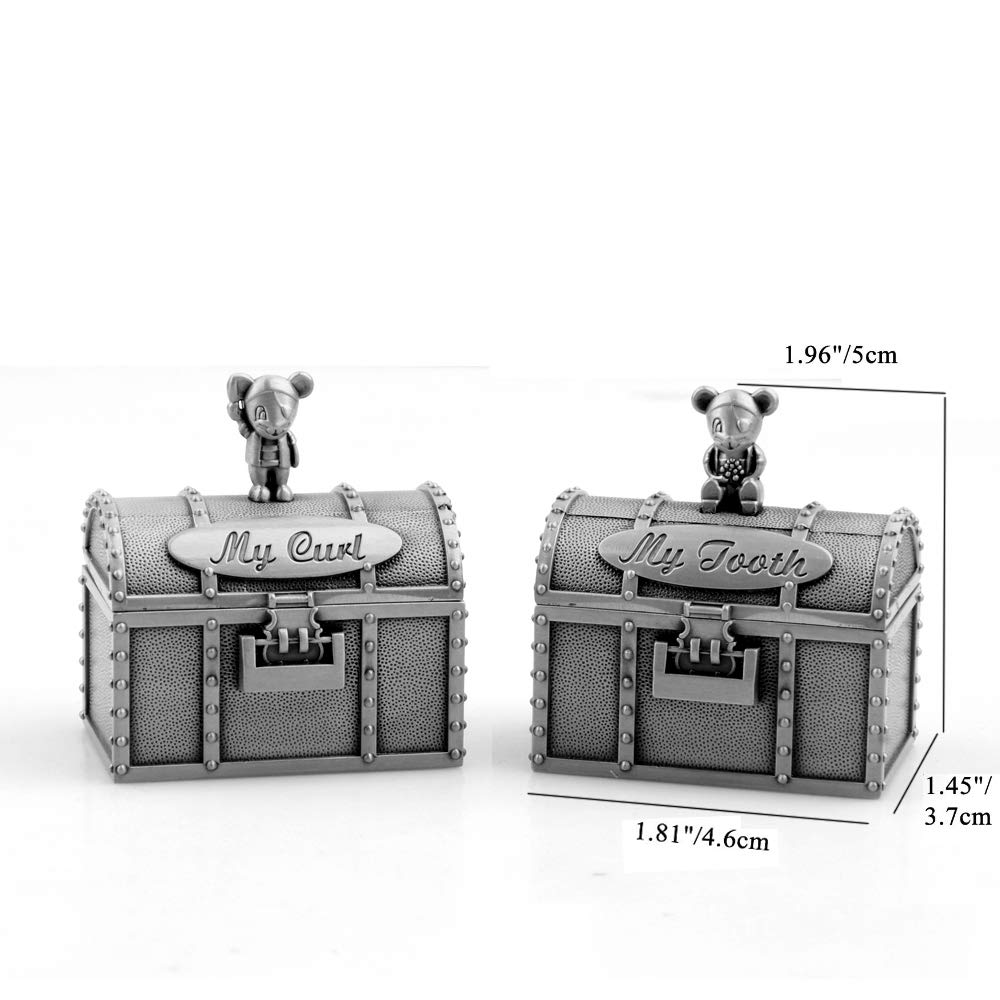 Baby First Tooth Fairy and Curl Keepsake Box - Cute Kids Metallic Engraved Cute Bear Great Gift Idea to Keep The Childwood Memory