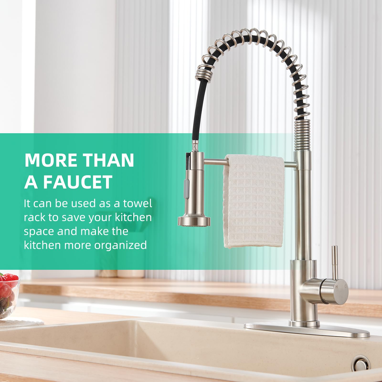 ATPCOLTD Kitchen Sink Faucets, Kitchen faucets with Pull Down Sprayer Stainless Steel Brushed Nickel Single Handle Single Hole Faucet - Sleek and Classic Design for Effortless Kitchen Cleaning