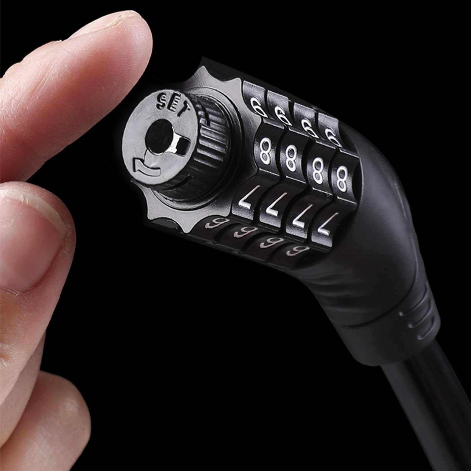 Bike Lock Cable, Anti Theft Bicycle Lock Chain, Bike Combination Lock 4 Digit Security Resettable Self Coiling Combination Cable Combo Bike Locks without Mounting Bracket, 2 Feet x 1/2 Inch (Black)