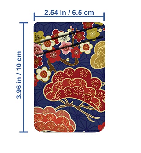 Diascia Pack of 2 - Cellphone Stick on Leather Cardholder ( Japanese Cherry Blossom Ornament Pattern Pattern ) ID Credit Card Pouch Wallet Pocket Sleeve