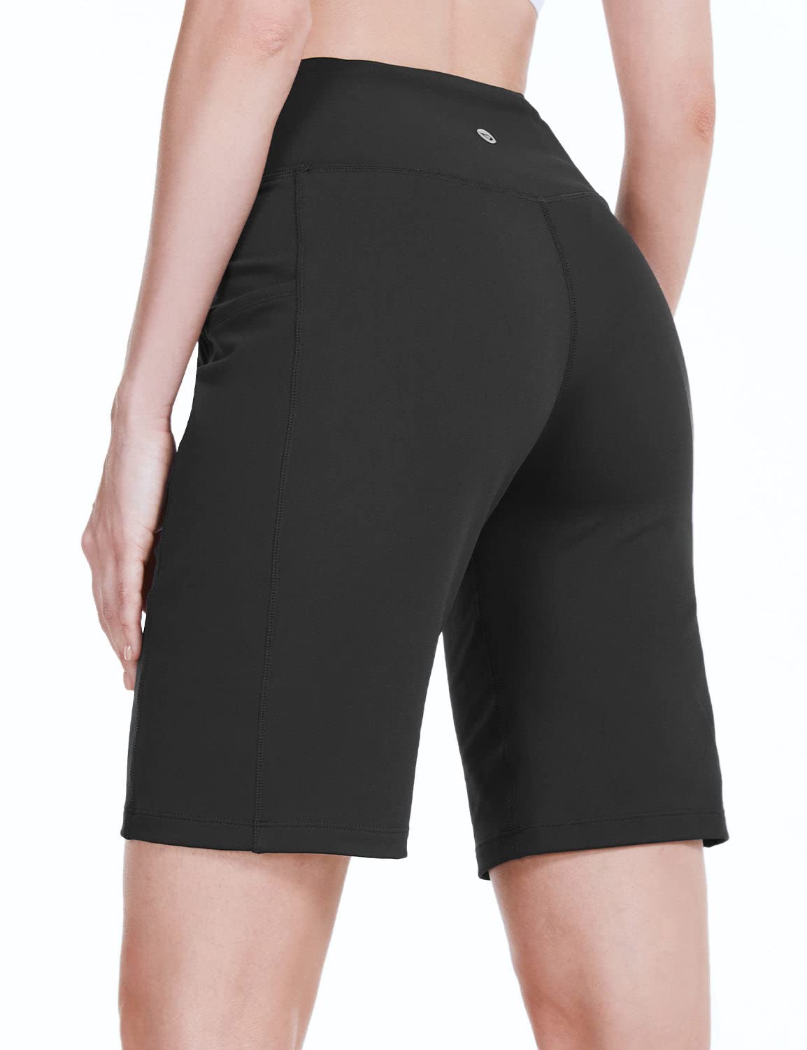 BALEAF Women's 10" Bermuda Shorts Long Athletic Workout Knee Length High Waisted Yoga Running Shorts with 3 Pockets Black XL