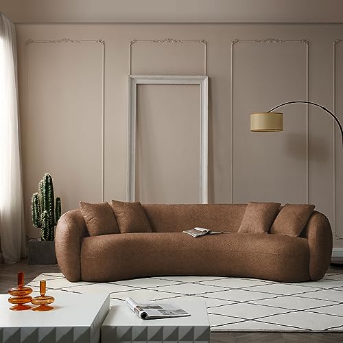 ERYE 102" 5 Seats Teddy Fleece Boucle Curved Sofa, Modern Half Moon Comfy Sectional Leisure Couch, Beautiful Freestanding Sofa&Couch for Living Room, Professionally Perfect Shape More Decorative