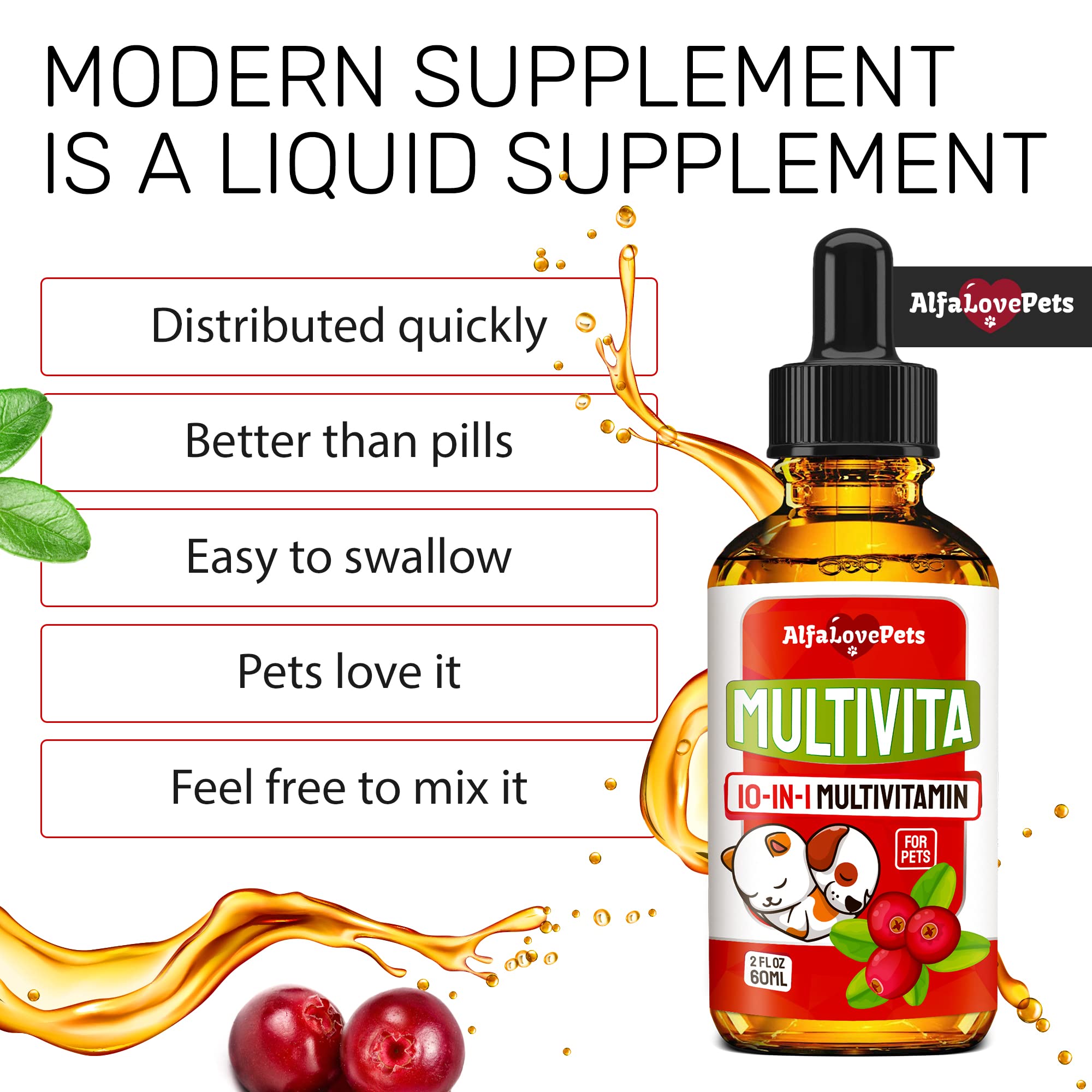 Сat Vitamins for Indoor Cats in Drops – Liquid Multivitamin for Dogs – Dog Multivitamin Liquid Supplement – Cat Multivitamin – Multivitamin for Dogs – Vitamin C for Cats – 2 oz