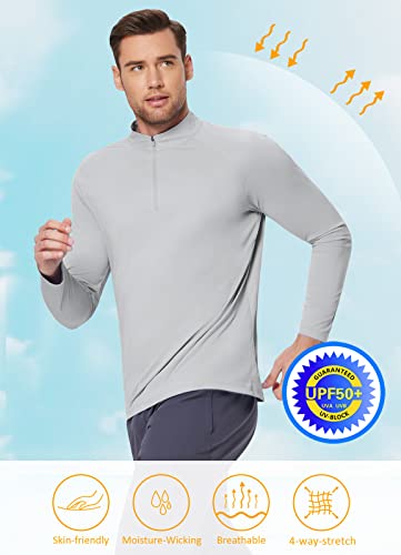 BALEAF Men's 1/4 Zip Pullover Sun Protection Shirts UV SPF T-Shirts UPF 50+ Long Sleeve Rash Guard Hiking Golf Grey XL