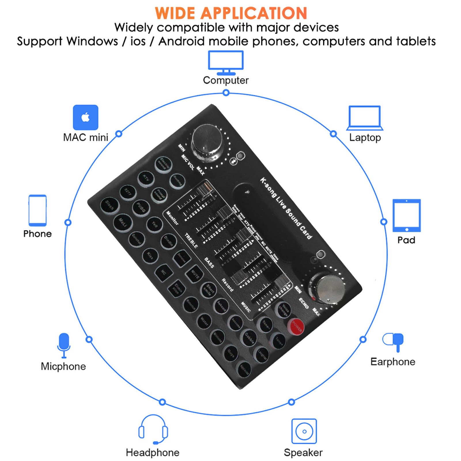 Audio Mixer, Mini Sound Dj Mixer Board,Universal Voice Changer External Live Sound Card with 18 Sound Effects for Karaoke Singing for Phone Laptop Computer,Gaming Live Streaming