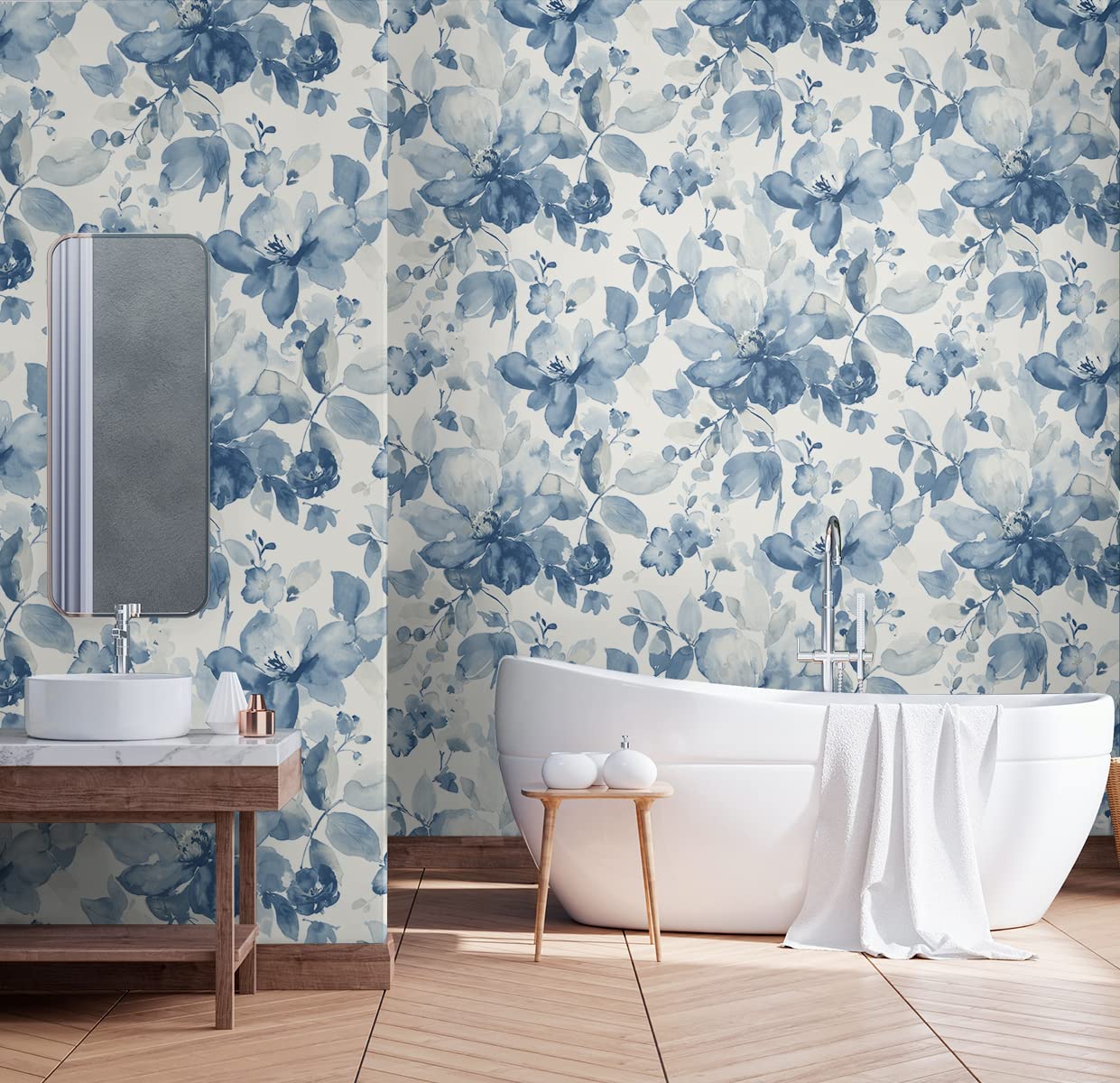 NextWall Watercolor Flower Peel and Stick Wallpaper (Bluestone)