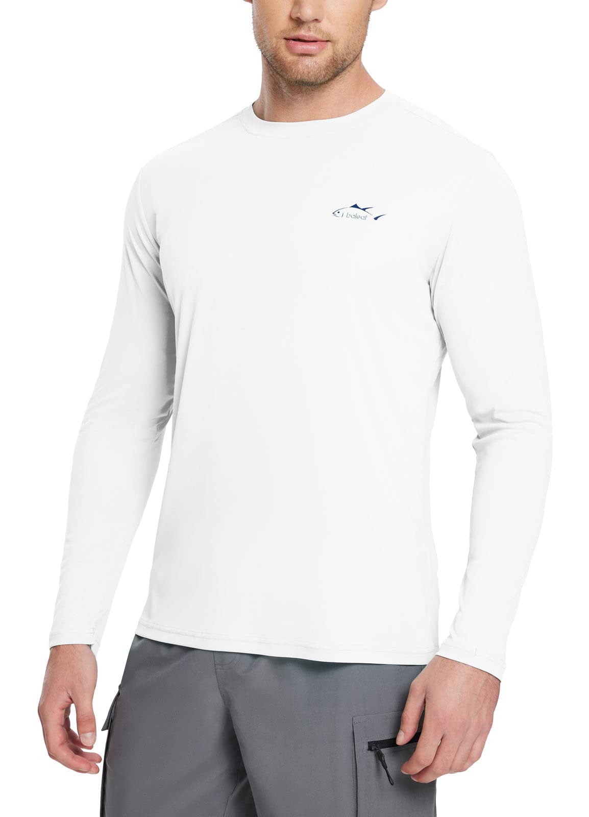 BALEAF Men's Fishing Shirts Long Sleeve Performance UPF 50+ Sun Protection SPF T-Shirts Swimming Quick Dry White XL