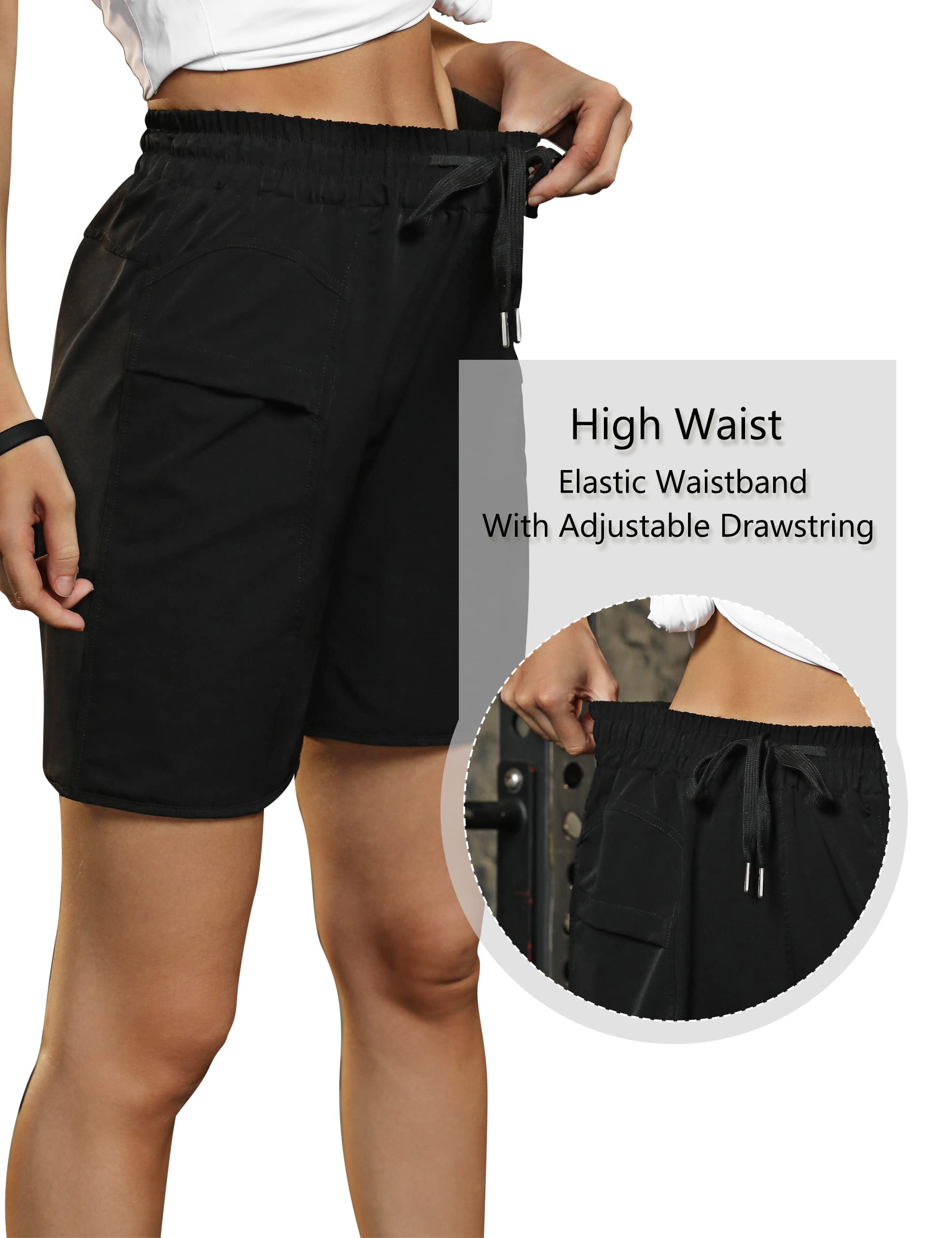 Blooming Jelly Women's Hiking Cargo Shorts Quick Dry High Waisted Athletic Golf Shorts with Pockets for Casual Summer (Medium, Black)