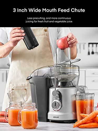 JUILIST Juicer Machines, 1000W Juicer Vegetable and Fruit with 3.2" Wider Mouth Food Chute, Easy to Clean, Large Power(1300W Peak)Juicer Extractor, 4S Fast Juicing & 2 Speeds Setting, Silver