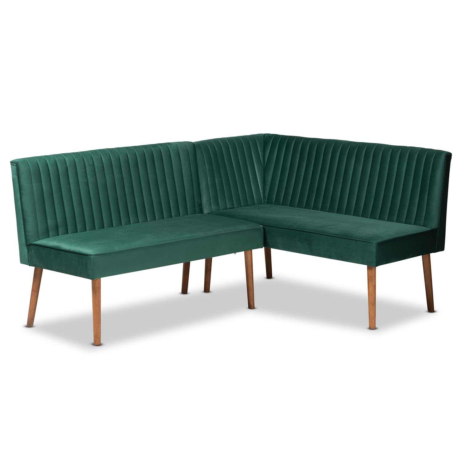 Baxton Studio Alvis Green Velvet and Brown Wood 2-Piece Dining Nook Set